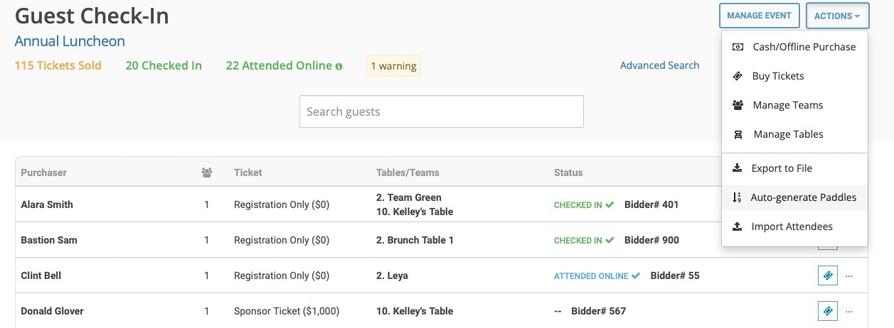 Assign Bidder Numbers