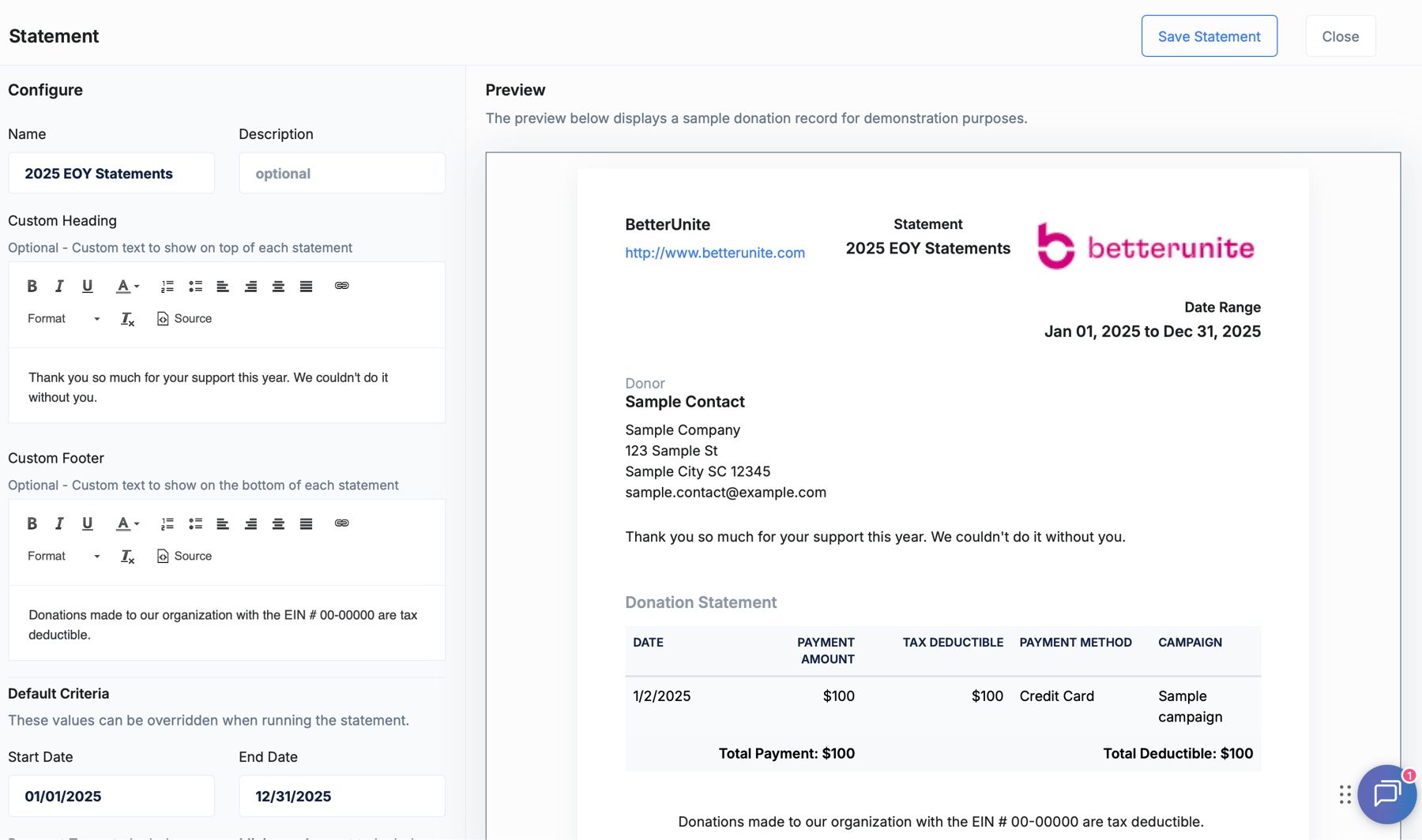 Donor Statements