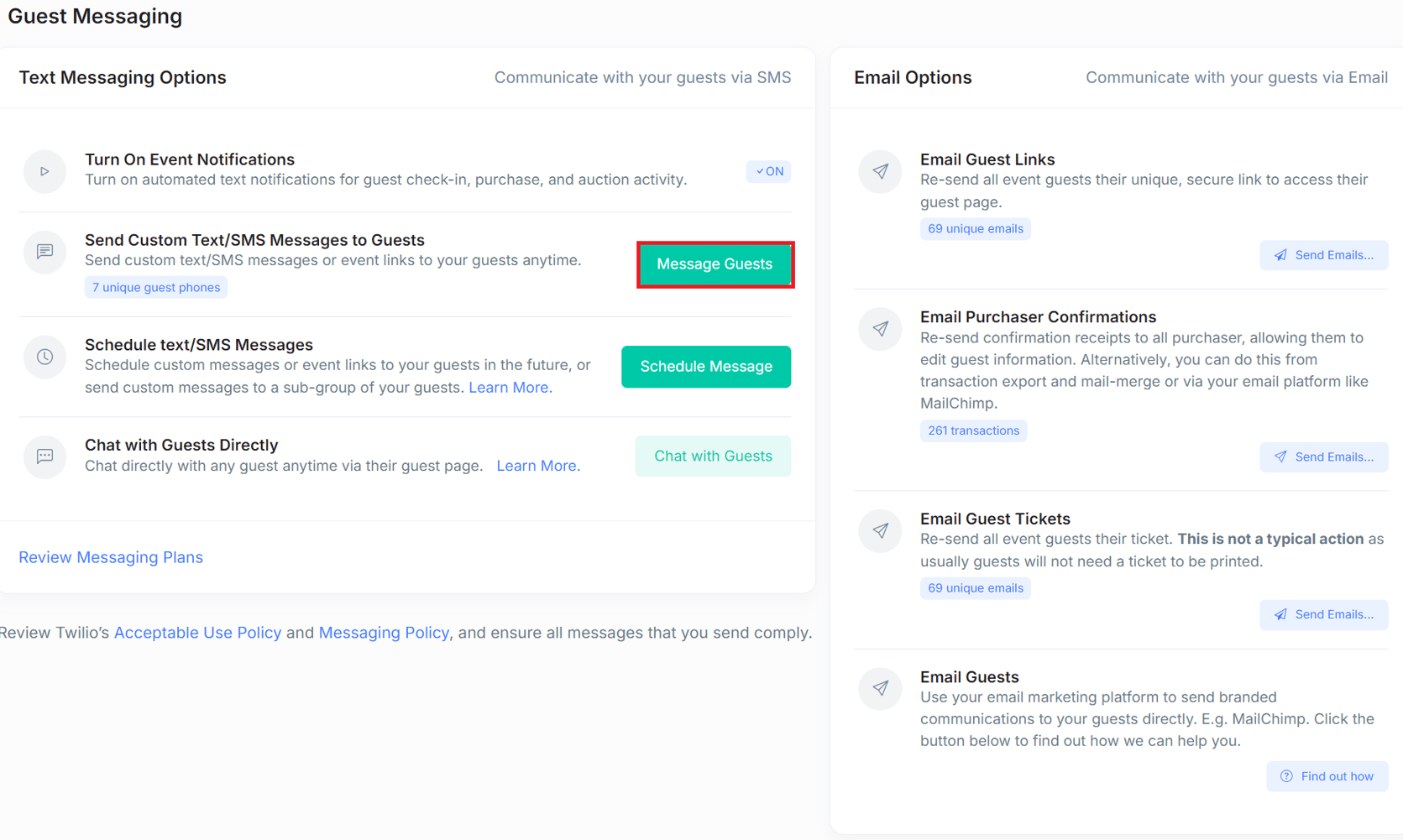 Suggested Text Messages for Events