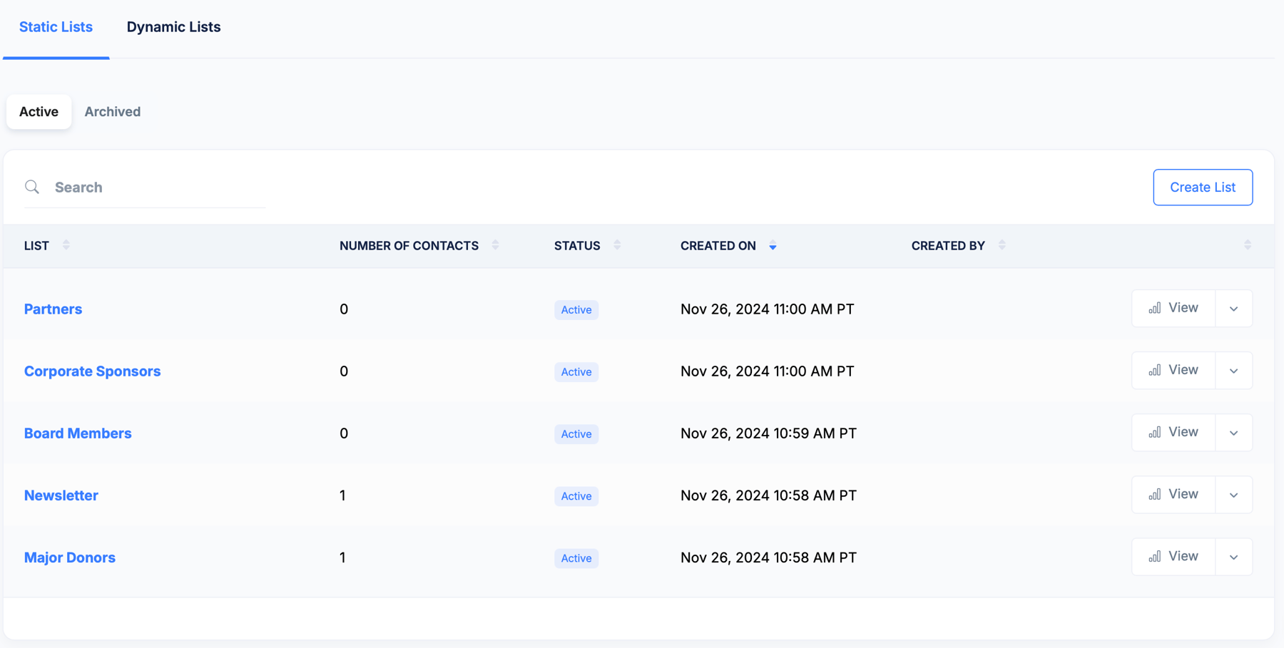 Manage Contact Lists