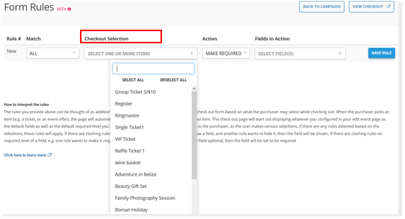 How do I use Dynamic Checkout: Checkout Form Rules?