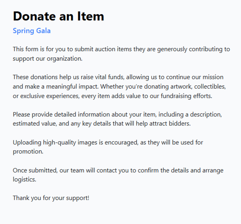 Item Donation Forms