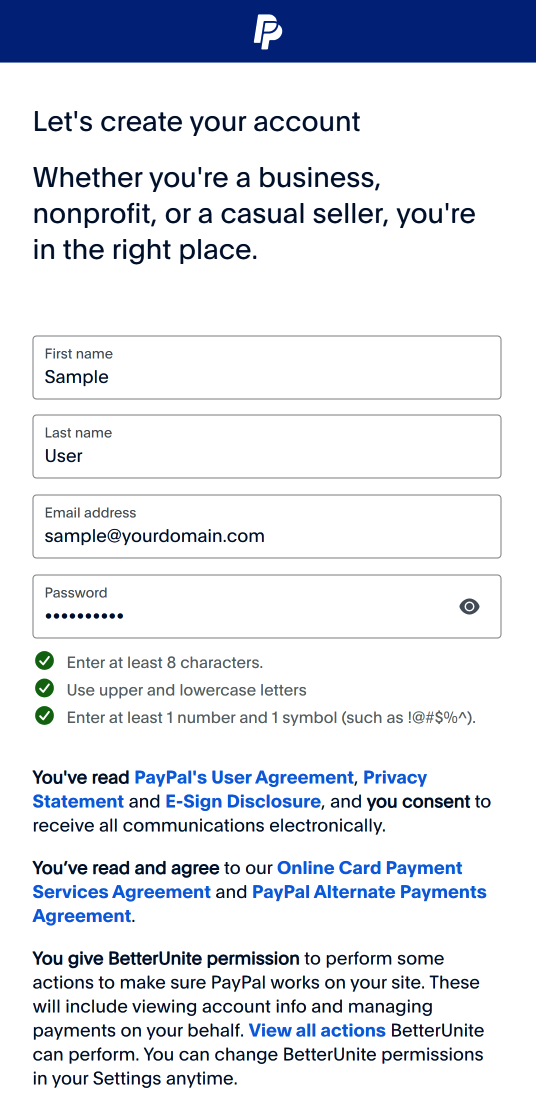 PayPal Sign Up